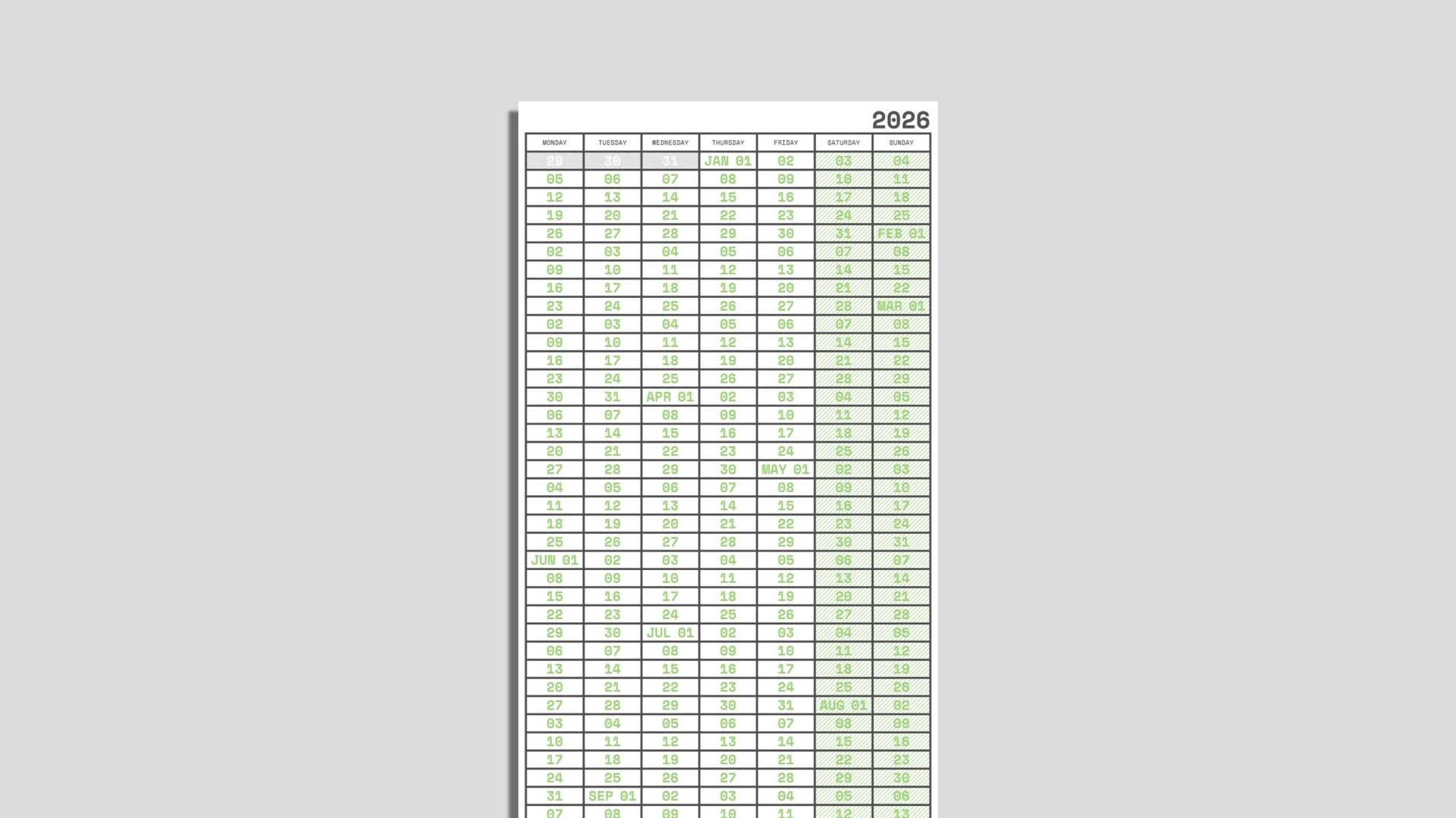 CW&T - Annual Week View Calendar - KOHEZI